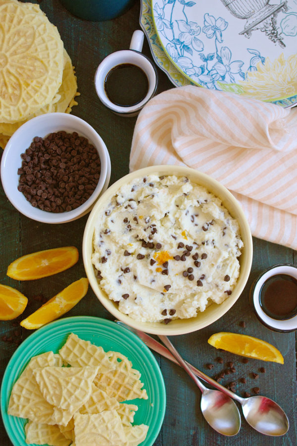 Orange Scented Chocolate Chip Cannoli Cream Dip with Pizzelle Chips ...