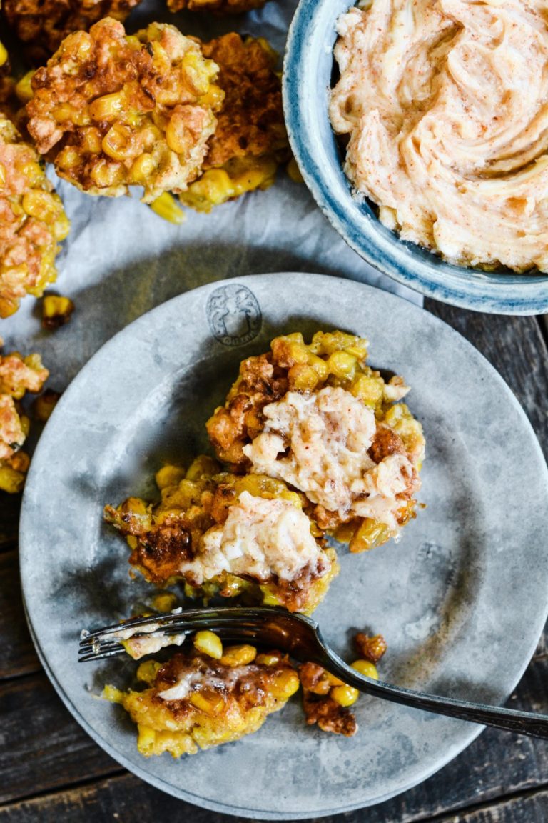 Crispy Corn Fritters with Cayenne Maple Butter | Ciao Chow Bambina