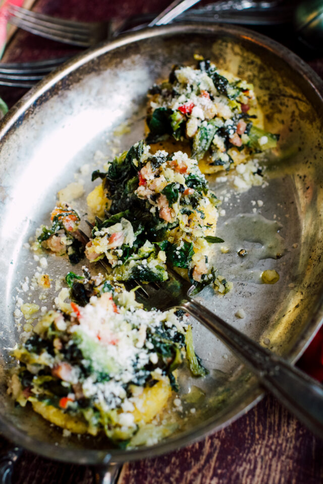 Italian-Style Fried Polenta with Greens & Pancetta | Ciao Chow Bambina